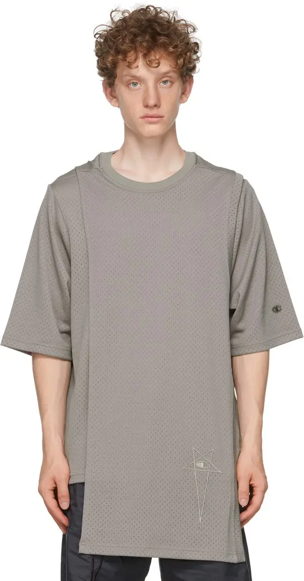 Rick Owens Grey Champion Edition Mesh Toga T-Shirt In 34 Dust - 75
